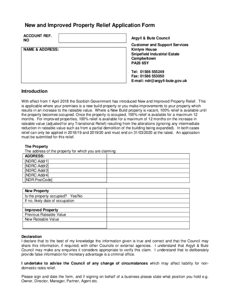 Fillable Online New and Improved Property Relief Application Form Fax ...