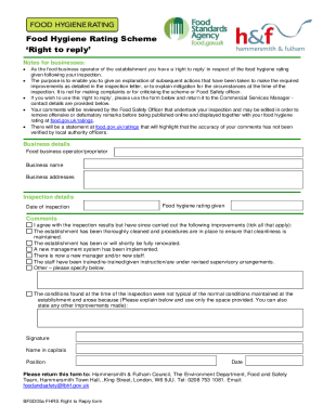 Fillable Online FHRS Right to reply form Fax Email Print - pdfFiller