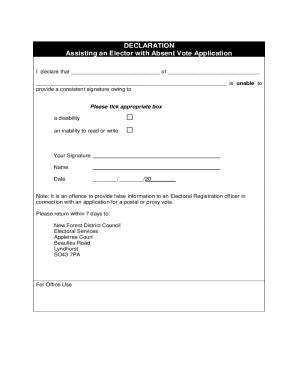 Fillable Online DECLARATION Assisting an Elector with Absent Vote ...