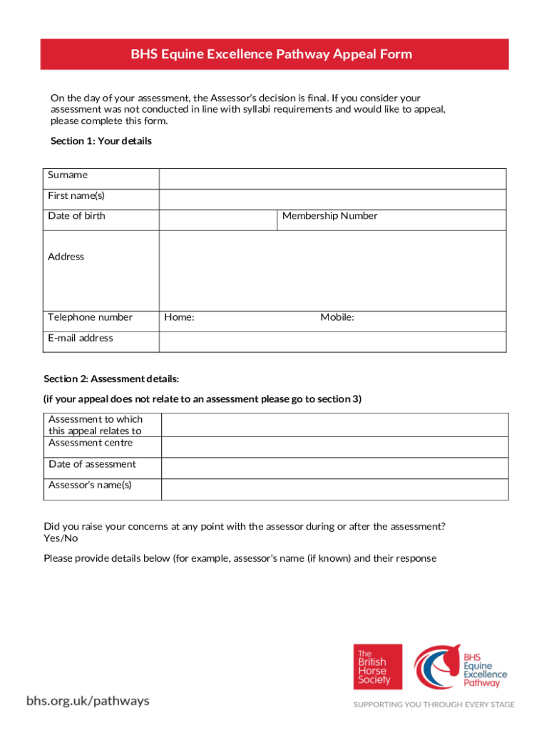Fillable Online APPLICATION FORM - BHS PathwaysBritish Horse Society ...