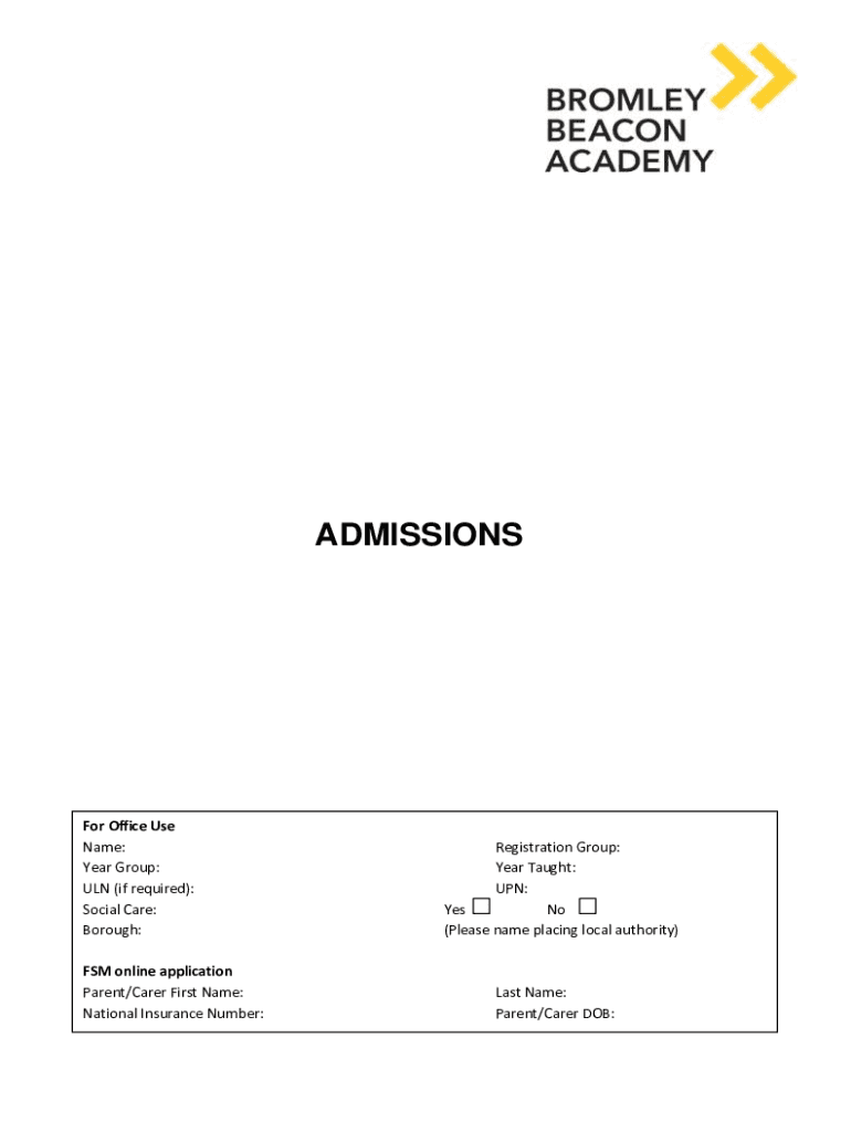 Fillable Online ADMISSIONS - Bromley Educational Trust Fax Email Print ...