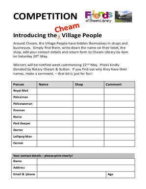 Fillable Online village people form 1 - cheamlibrary.org.uk Fax Email ...