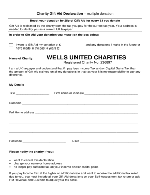Fillable Online Charity Gift Aid Declarationmultiple donationCharities ...