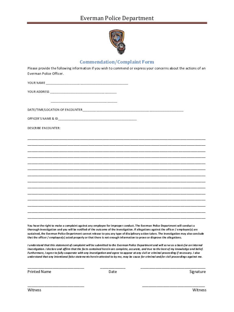 Fillable Online Everman Police Department - Everman, TX (Address, Phone ...