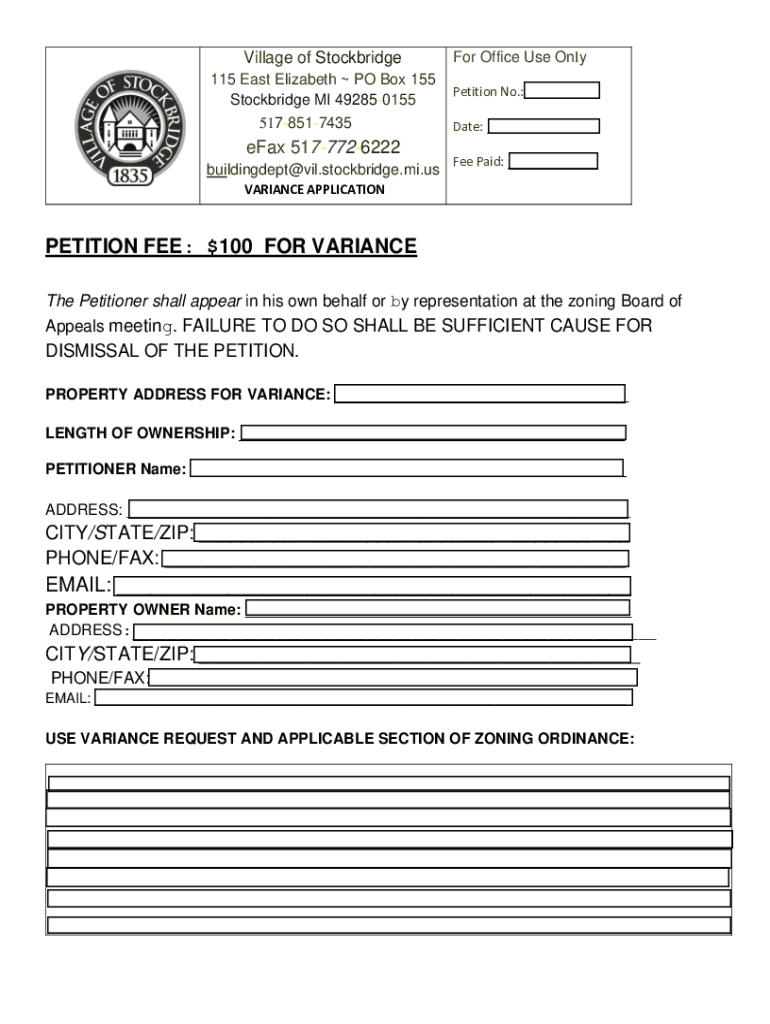 Fillable Online vil stockbridge mi Stockbridge Police Department 115 E ...