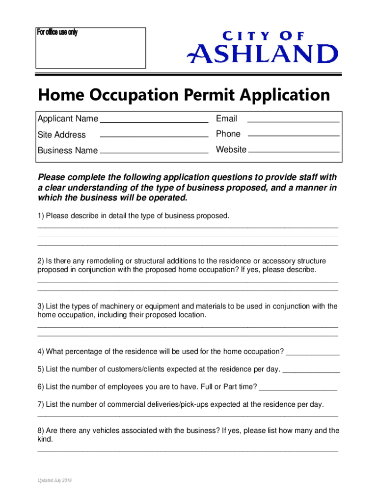 Fillable Online INSTRUCTIONS FOR COMPLETING A HOME OCCUPATION PERMIT ...
