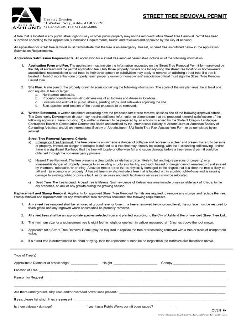 Fillable Online STREET TREE REMOVAL PERMIT Fax Email Print - pdfFiller