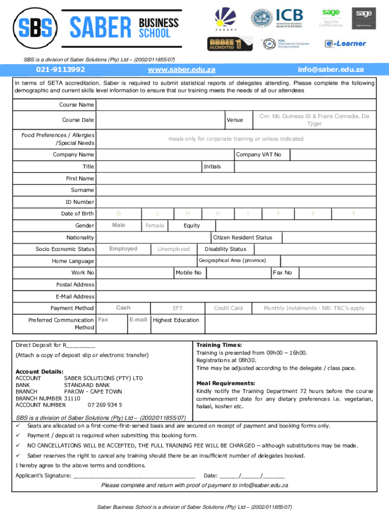 Fillable Online Learner Registration Application - Saber Business ...