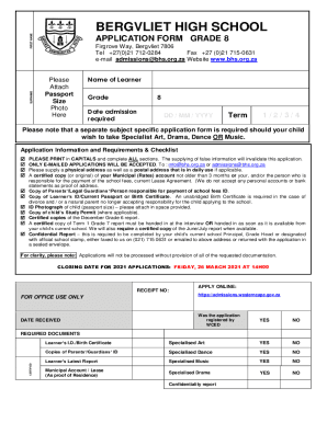 Fillable Online bhs org MUSIC APPLICATION FORM - Bergvliet High School ...