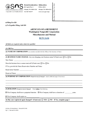 Fillable Online INSTRUCTIONS: ARTICLES OF AMENDMENT OF A NONPROFIT ...