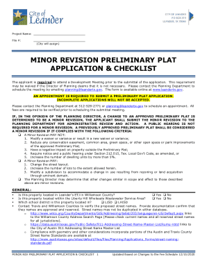 Fillable Online MINOR REVISION PRELIMINARY PLAT APPLICATION & CHECKLIST ...