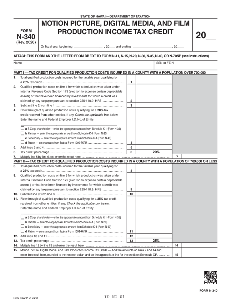 Fillable Online Form N-340 (Rev. 2020) Motion Picture, Digital Media ...
