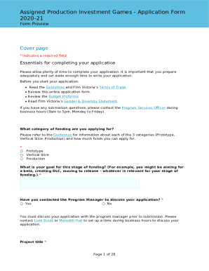 Fillable Online Assigned Production Investment Games - Application Form ...