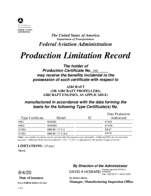 Fillable Online FAA Form 8120-3, Production Limitation Record Fax Email ...
