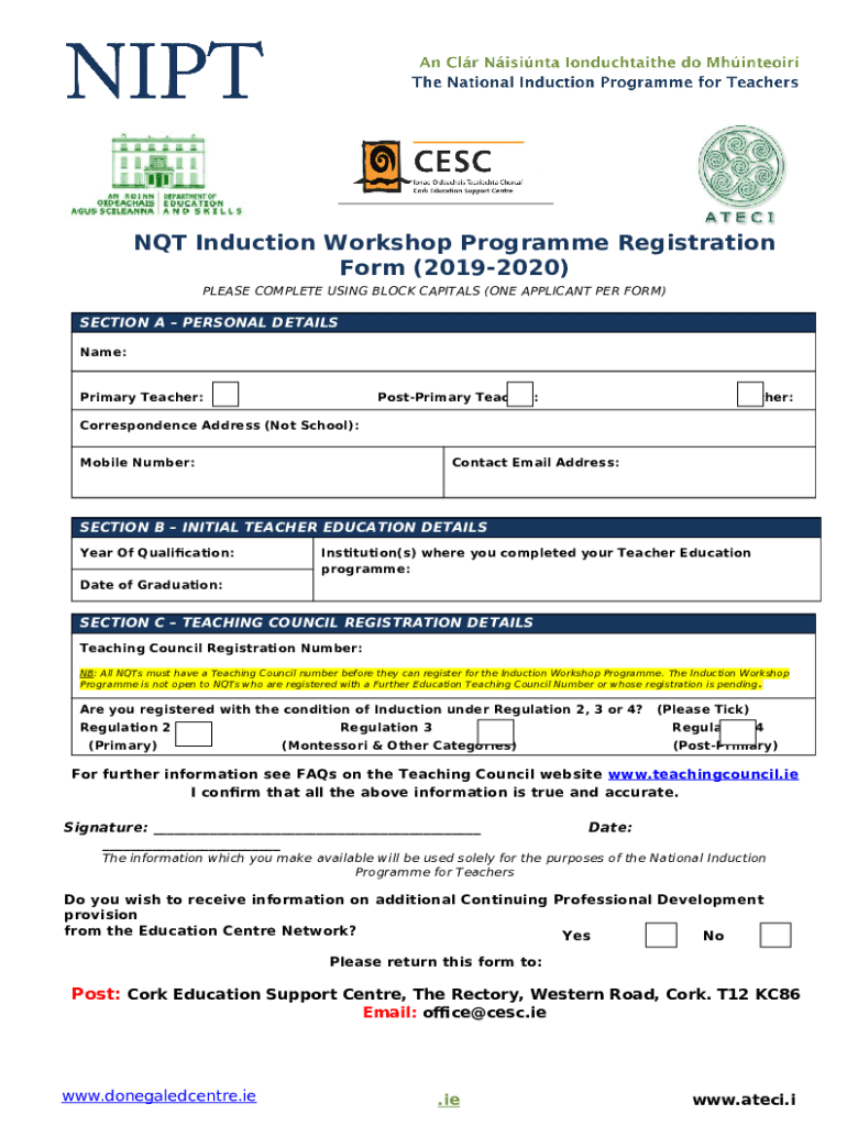 NQT Registration - Waterford Teachers' Centre Doc Template | pdfFiller