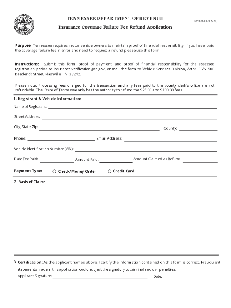 2021-2025 Form TN DoR RV-00000421 Fill Online, Printable, Fillable ...