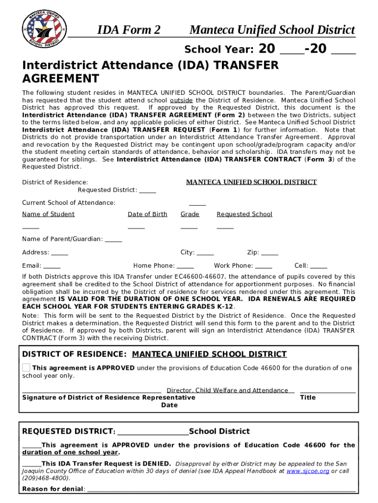 Online IDA 2 - Transfer Agreement - Manteca ... Doc Template | pdfFiller