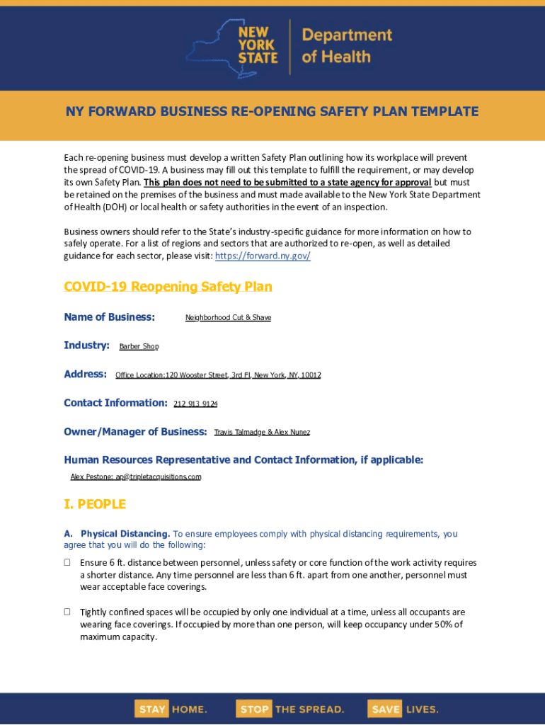 Fillable Online Reopening Safety Plan Template.pdf Fax Email Print ...