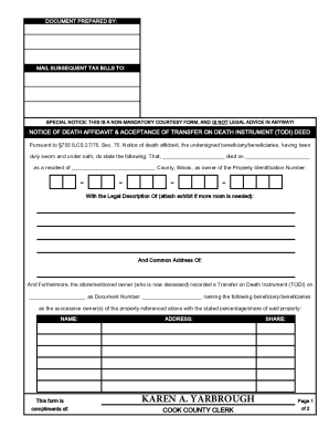 Fillable Online todi acceptance deed and notice of death affidavit Fax ...
