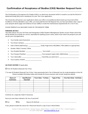 Fillable Online Confirmation of Acceptance for Studies (CAS)The ... Fax ...