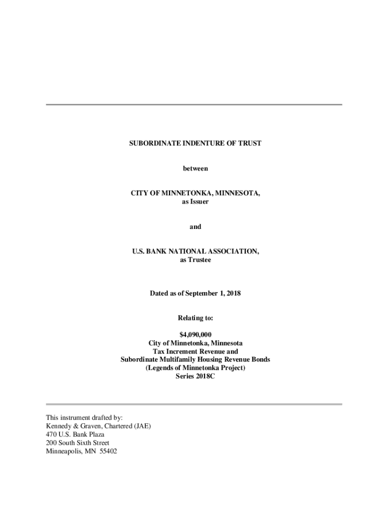 Fillable Online SUBORDINATE INDENTURE OF TRUST between CITY OF ... Fax ...