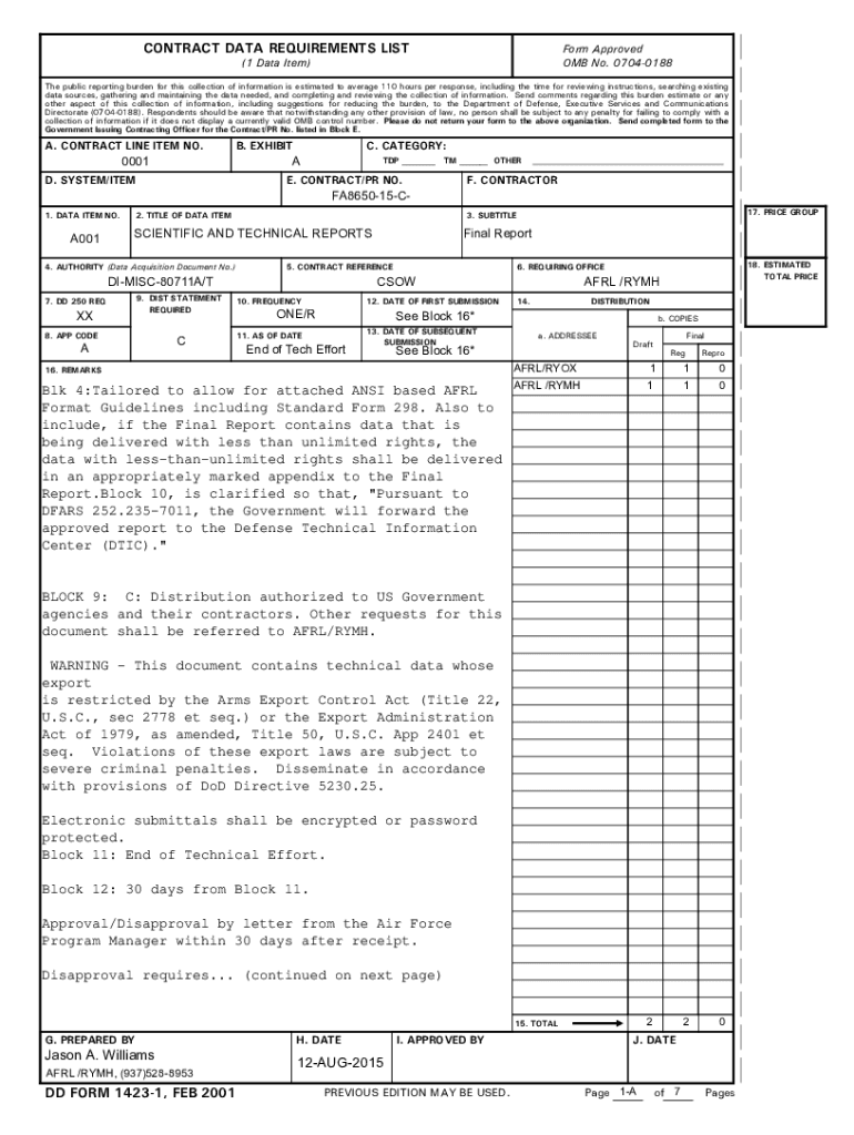 Fillable Online Fillable Online CONTRACT DATA REQUIREMENTS LIST (CDRL ...