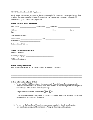 Fillable Online NYCHA Resident Roundtable Application Fax Email Print ...