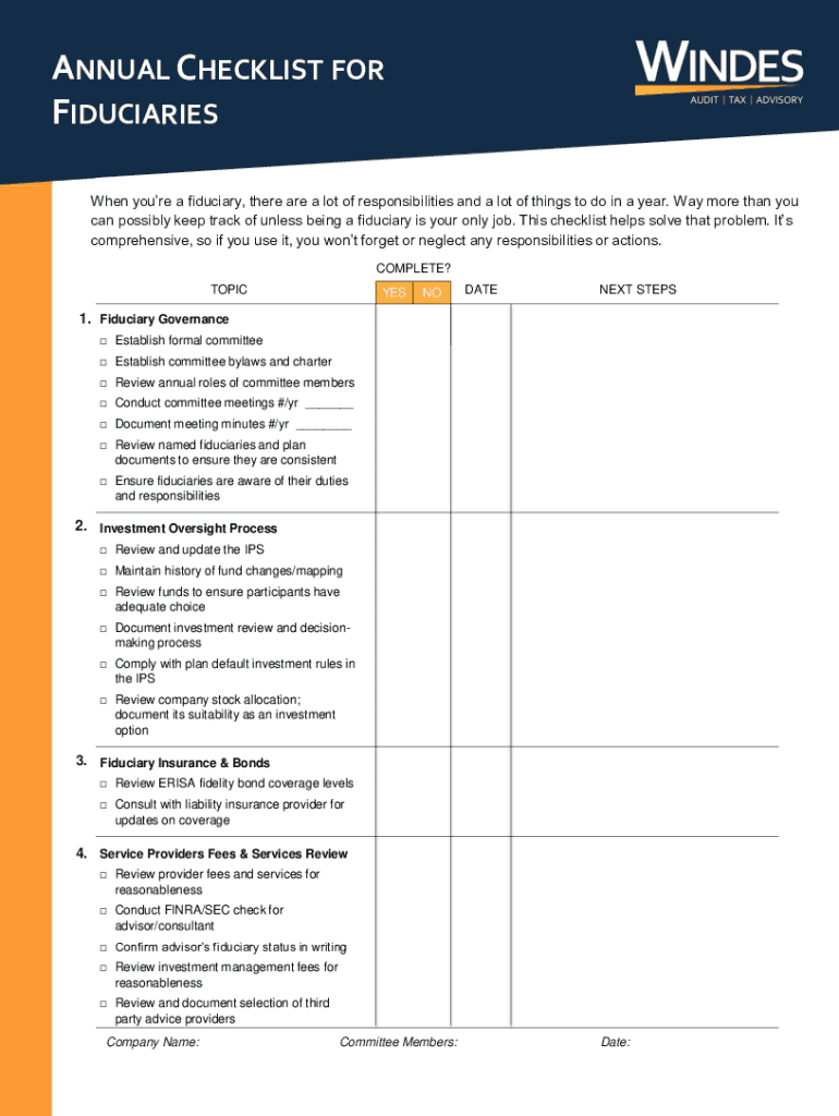 Fillable Online A 401(k) Fiduciary Checklist - The Voice of All Things Work Fax Email Print ...