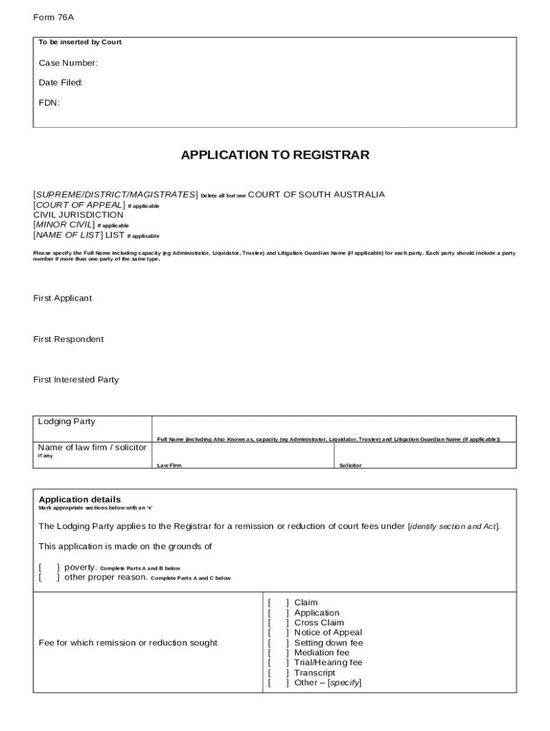 76 Application to Registrar - CourtsMagistrate / Municipal - South ...