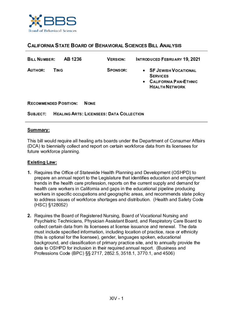 Fillable Online CALIFORNIA STATE BOARD OF BEHAVIORAL SCIENCES BILL ...