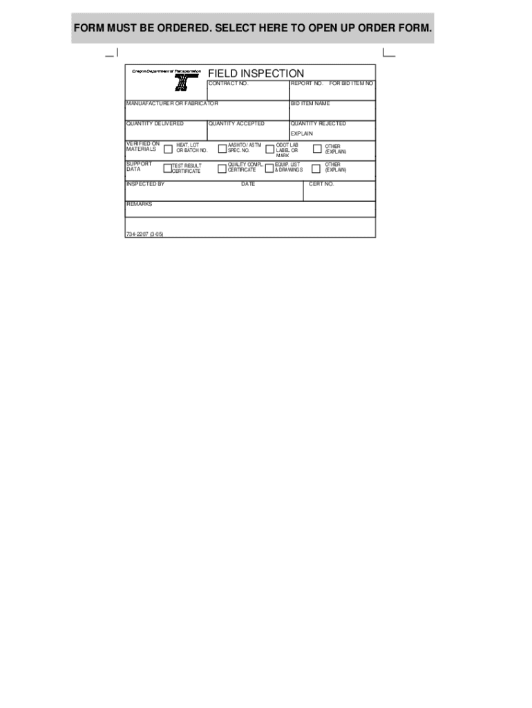 Fillable Online Field Inspection (Sticker). ODOT Construction Form Fax ...