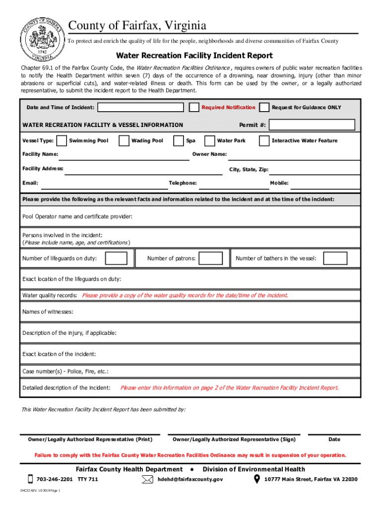 Fillable Online Water Recreation Facility Incident Report Fax Email ...