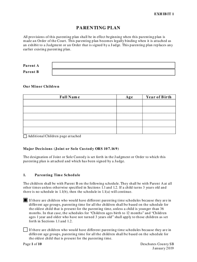 Fillable Online BASIC PARENTING PLAN INSTRUCTIONS/WORKSHEET Notice ...