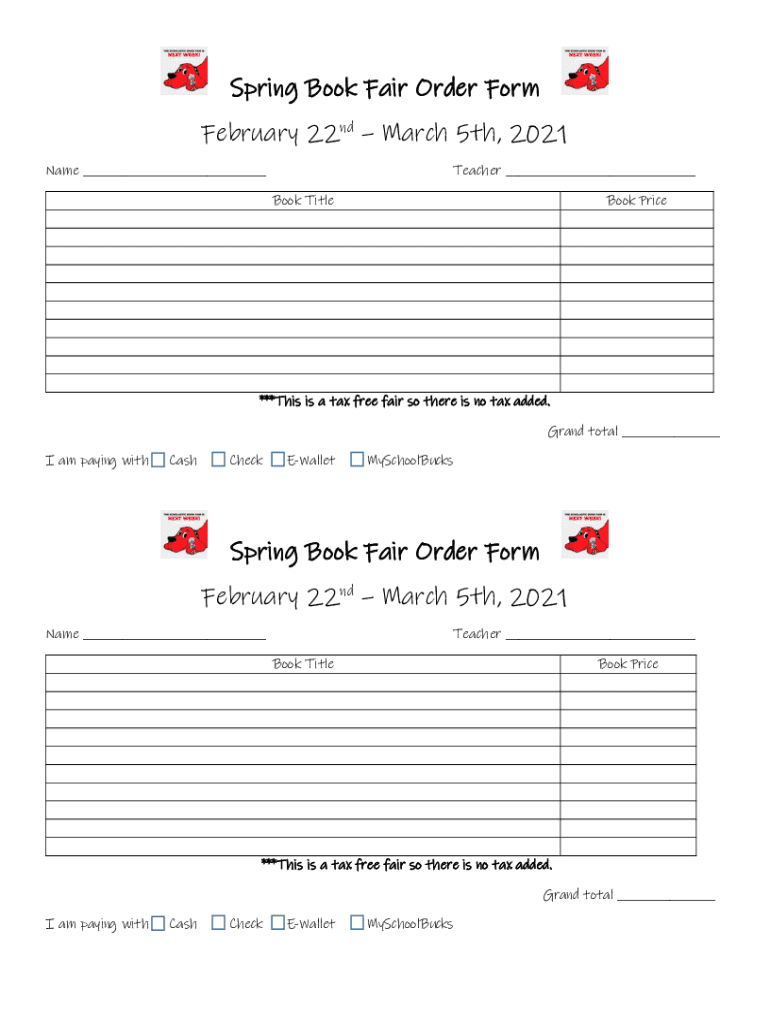 Fillable Online Scholastic Book FairsScholastic Book FairsScholastic ...