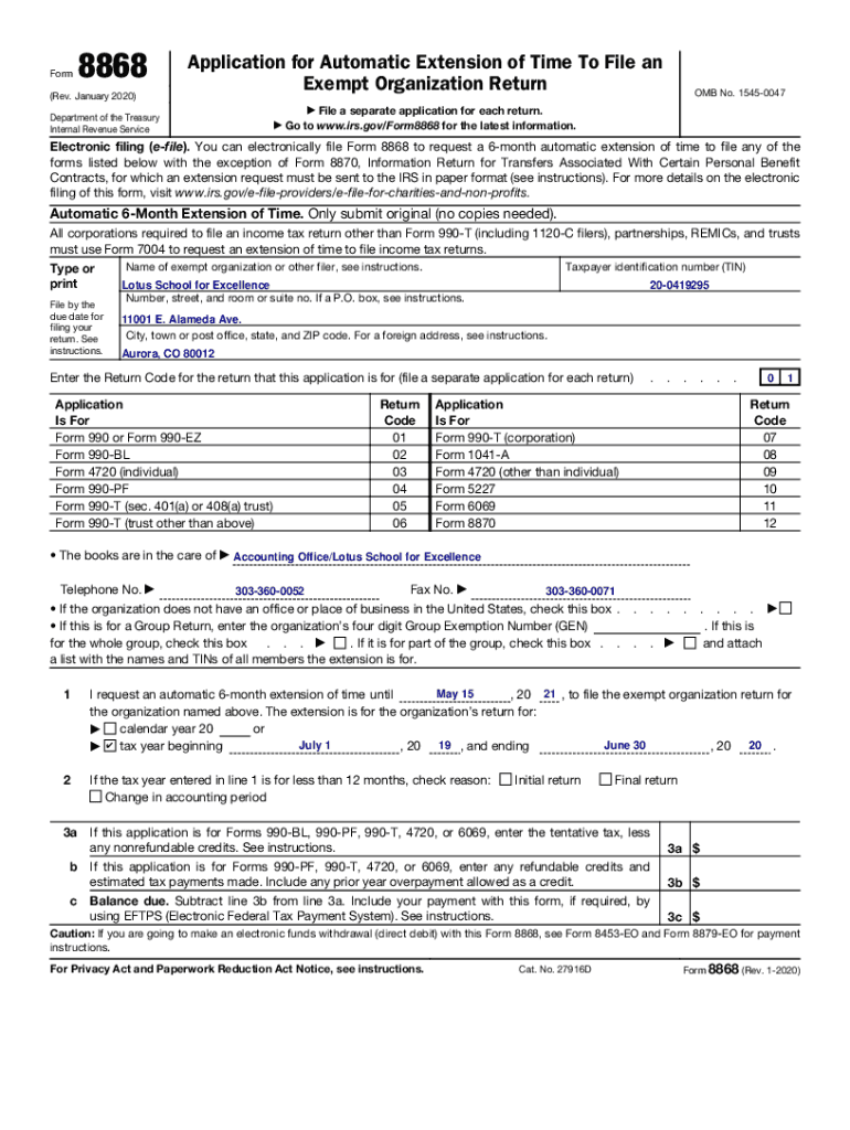 Fillable Online Fill - Free fillable F8868 Accessible Form 8868 (Rev ...