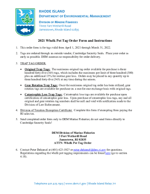 Fillable Online Whelk Pot Tag Order Form Fax Email Print - pdfFiller