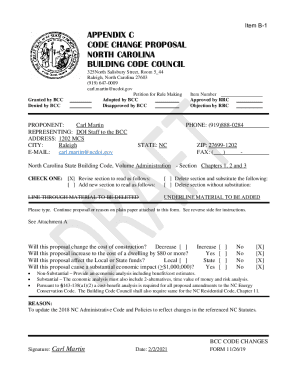 Fillable Online Appendix C: Code Change Proposal North Carolina ...