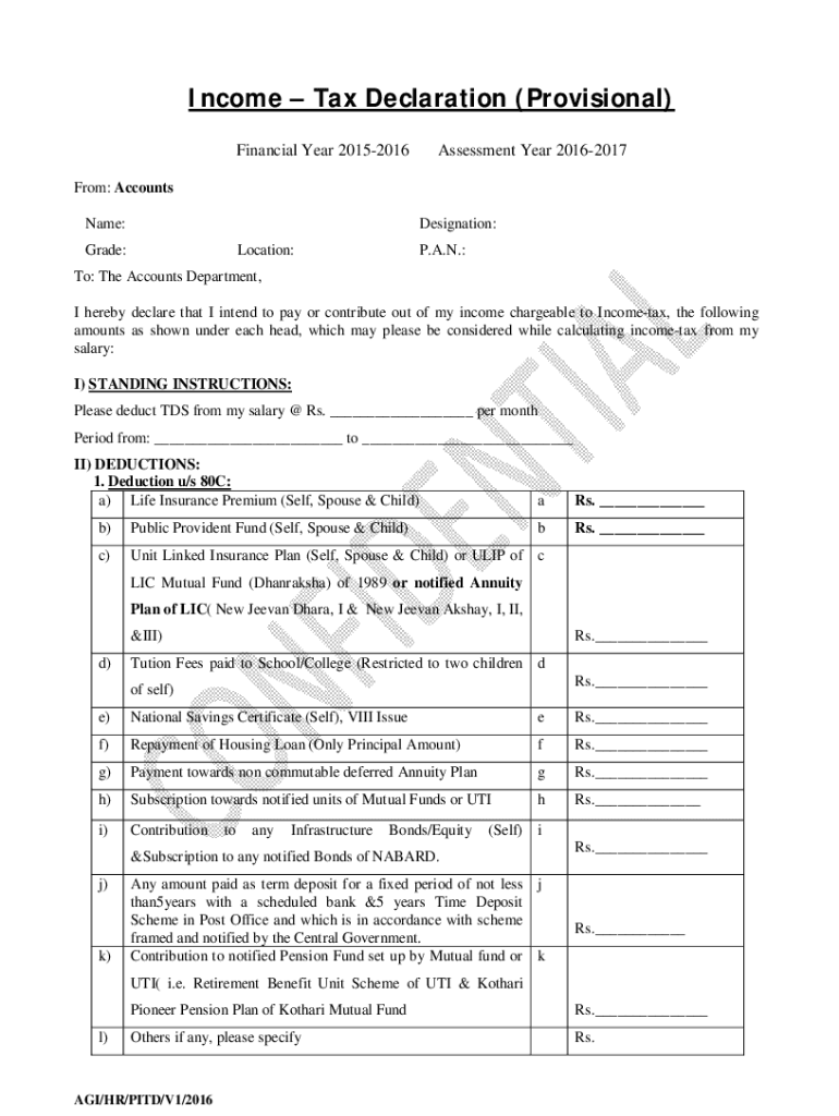 Fillable Online Income Tax Declaration (Provisional) - Adhunik Group ...