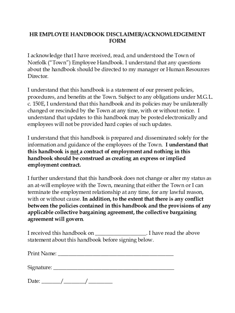 Fillable Online EMPLOYEE HANDBOOK ACKNOWLEDGMENT AND RECEIPTA Sample ...