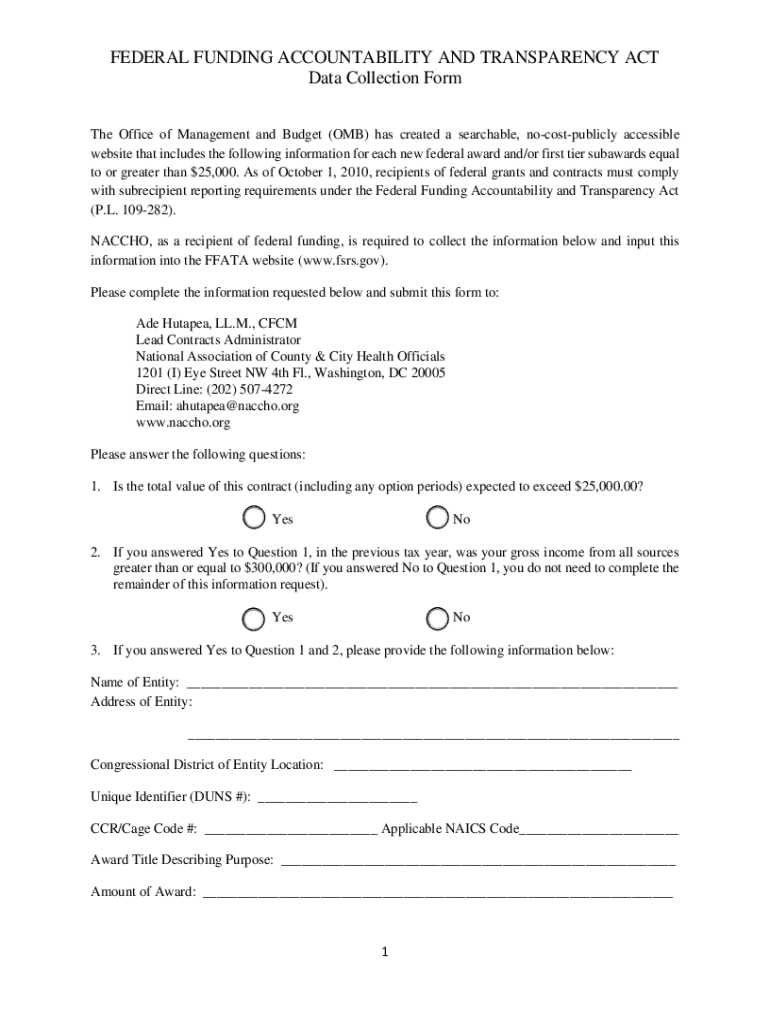 Fillable Online FSRS - Federal Funding Accountability and Transparency ...