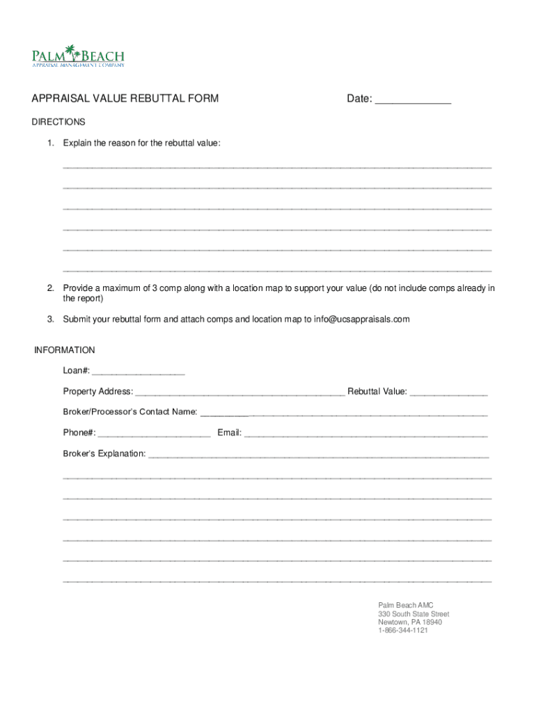 Fillable Online APPRAISAL VALUE REBUTTAL FORM Date: Fax Email Print ...