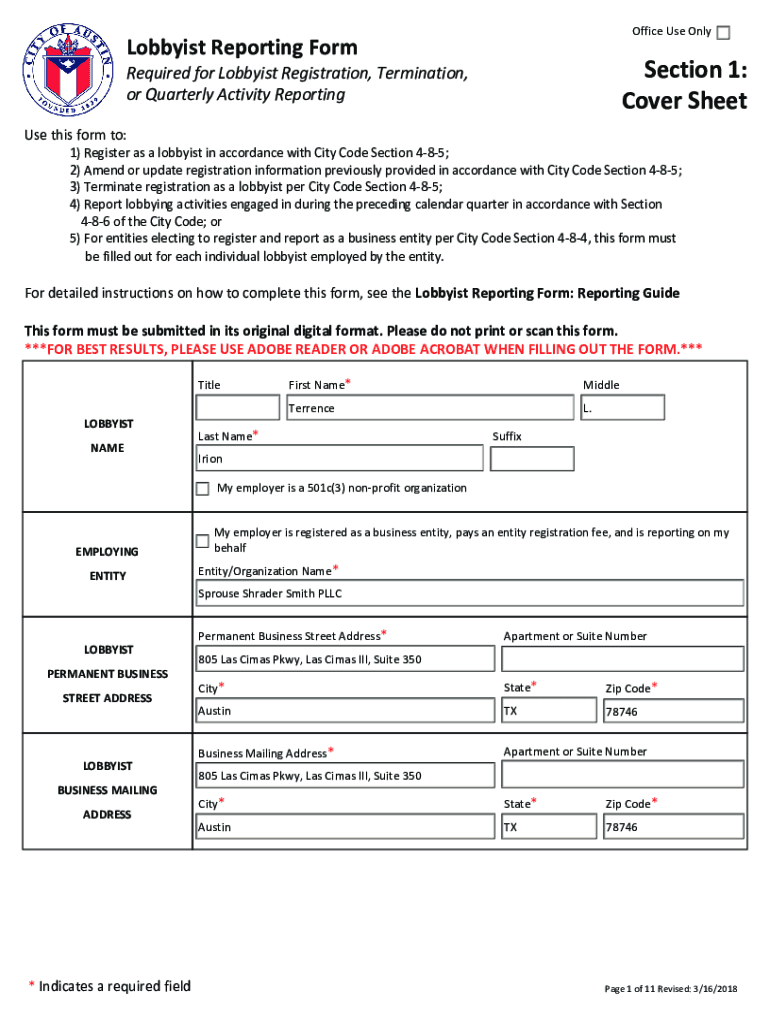 Fillable Online Fillable Online PDF Lobbyist Registration Cover Sheet ...