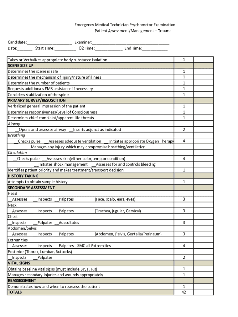 Fillable Online Emergency Medical Technician Psychomotor Examination ...