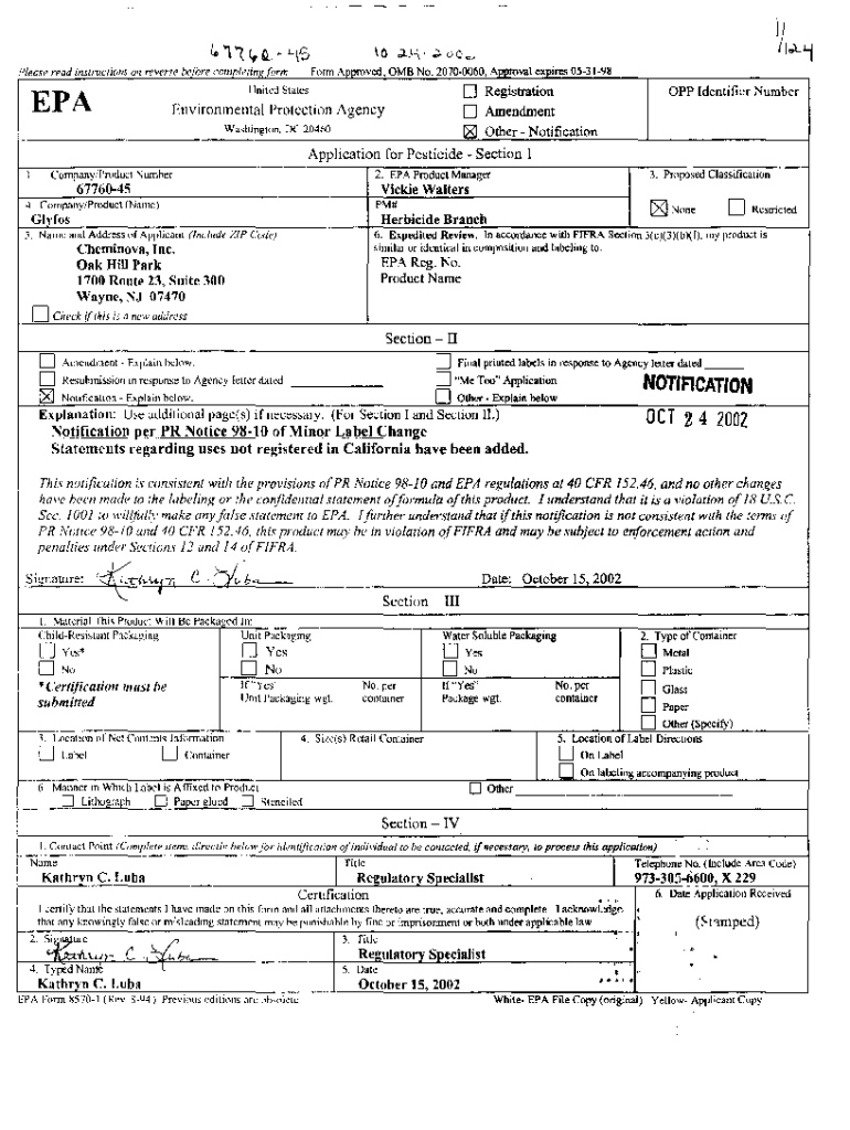 Fillable Online U.S. EPA, Pesticide Product Label, GLYFOS HERBICIDE, 10 ...