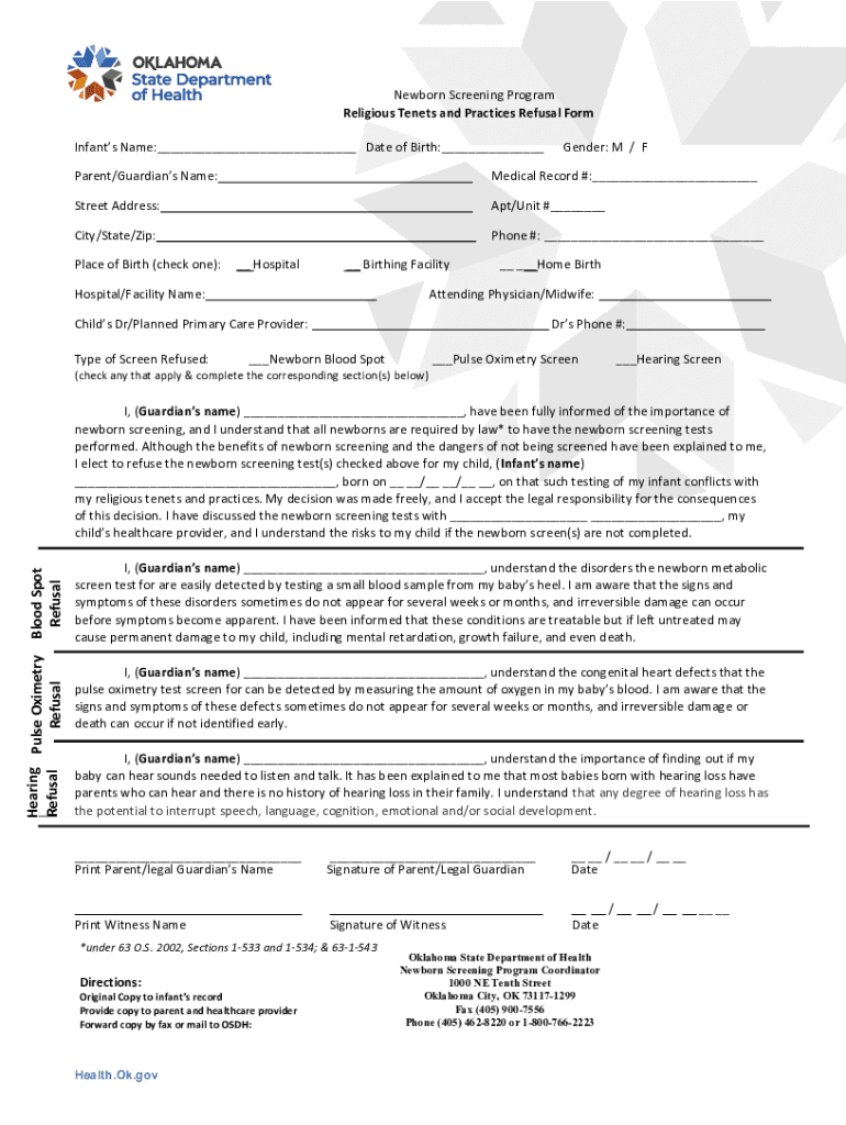 Fillable Online Newborn Screening Refusal Form Fax Email Print - pdfFiller