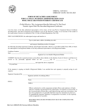 Fillable Online SBA FORM 1088. FORM OF DETACHED ASSIGNMENT FOR U.S ...