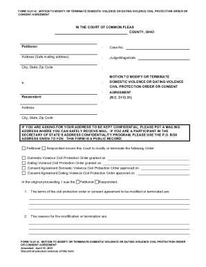 Fillable Online Motion to Modify or Terminate Domestic Violence CPO or Consent ... Fax Email ...