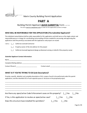 Fillable Online Marin County Building Permit Application PART A Fax Email Print - pdfFiller
