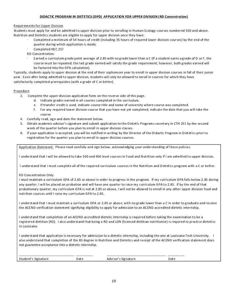 Fillable Online ans latech DIDACTIC PROGRAM IN DIETETICS (DPD) APPLICATION FOR UPPER ... Fax ...