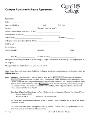 Fillable Online Campus Apartments Carroll College Student Lease ...
